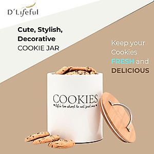 D'Lifeful Farmhouse Cookie Jars for Kitchen Counter with Airtight Seal Bamboo Lid - Decorative Tin Cookie Jar with Lids - Storage Container for Cookies and Baking Supplies
