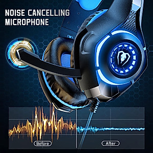 7.1 Gaming Headset for PC, Computer Gaming Headphones with Noise Cancelling Mic/Microphone, PC Gaming Headset with LED Lights for PC, PS4/PS5 Console, Laptop