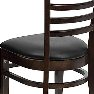 Flash Furniture HERCULES Series Ladder Back Walnut Wood Restaurant Chair - Black Vinyl Seat