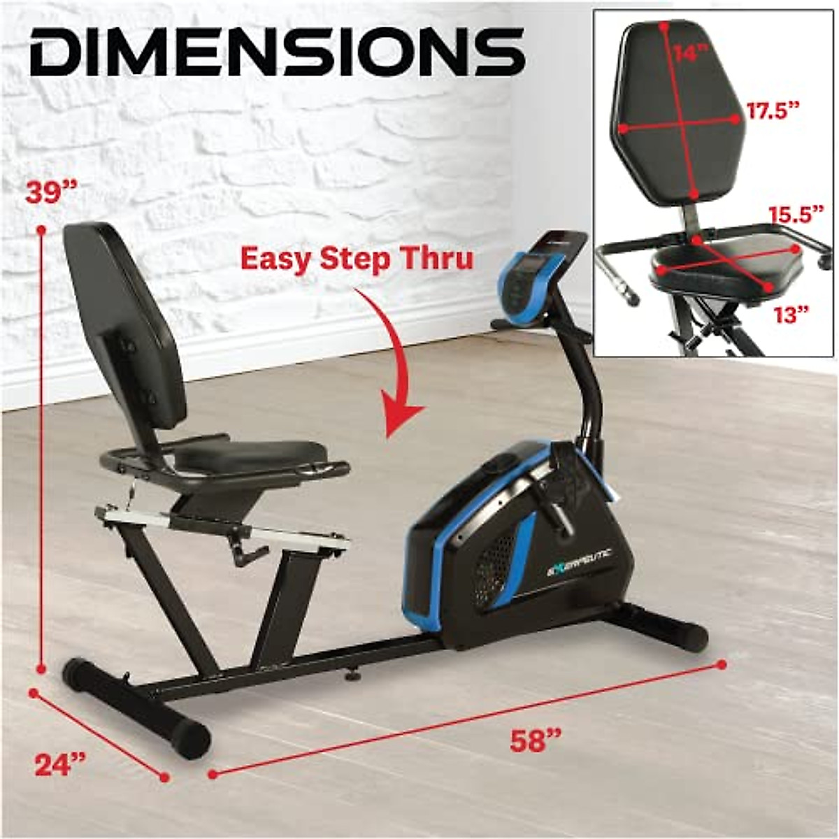 Exerpeutic Recumbent Exercise Bike Bluetooth with 24 Pre-Set Programs | Easy Step Thru| 16 Levels of Resistance