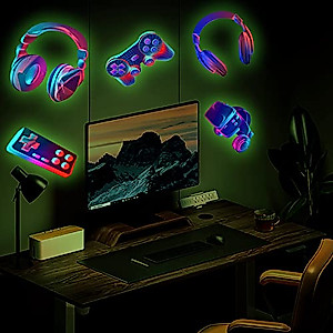 3D Glow in The Dark Game Wall Decor Decal Boy Gamer Wall Stickers Video Game Controller Wall Decor for Boys Room Kids Bedroom Home Playroom Decoration