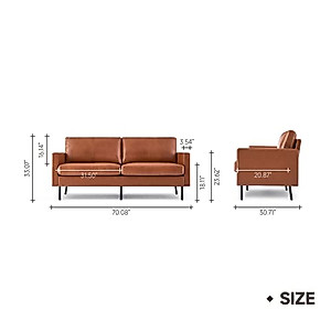 Z-hom 70" Top-Grain Leather Sofa, 2-Seat Upholstered Loveseat Sofa Modern Couch, Luxury Classic for Living Room Bedroom Apartment Office