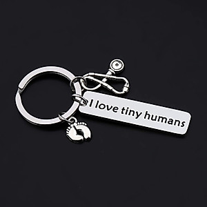 Gzrlyf Nicu Nurse Keychain Gifts I Love Tiny Humans Labor and Delivery Nurse Obgyn Gifts for Doctors Midwife (I Love Tiny Humans)