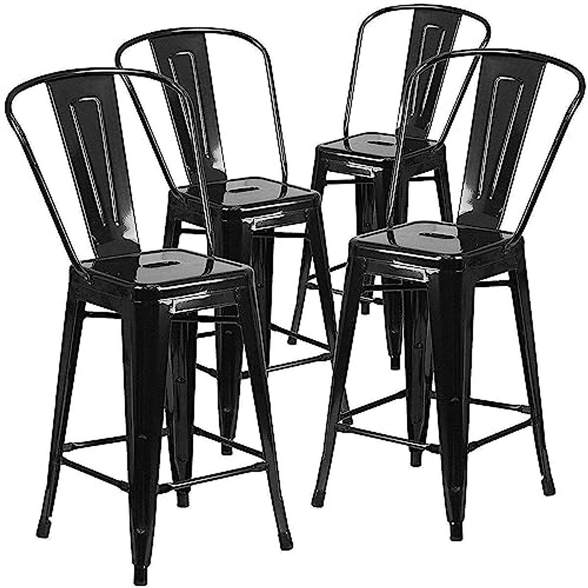 KLMS New Set of (4) Modern Counter Height Stools w/Back 24"-inch Seat Indoor/Outdoor Stoolseating Office Chair Desk Chair Bar stools Folding Table Step Stool Folding Chair Patio Chair