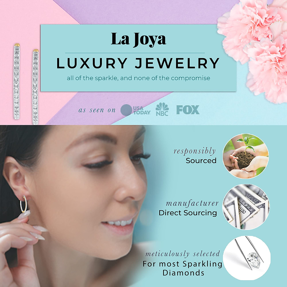 La Joya 1/2 CT TW Lab Grown Inside Out Diamond Hoop Earrings for Women | Crafted in Yellow Gold Plated 925 Sterling Silver | Ideal Pair of Womens Diamond Earrings To Get for Her This Mother's Day