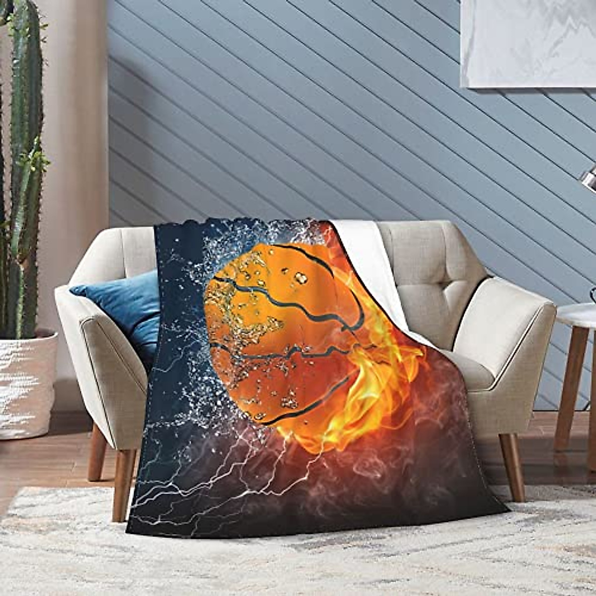 Cool Basketball Ball Throw Blanket Super Soft Warm Boy Bedding Bed Blankets for Couch Bedroom Sofa Office Car, All Season Cozy Flannel Plush Blanket for Girls Boys Adults, 60"X50"