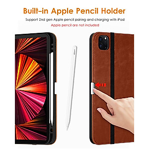 DTTO Case for iPad Pro 11 Inch 4th / 3rd / 2nd / 1st Generation 2022/2021/2020/2018,Premium PU Leather Folio Stand Cover with Hand Strap, Auto Wake/Sleep,Multiple Viewing Angles, Brown