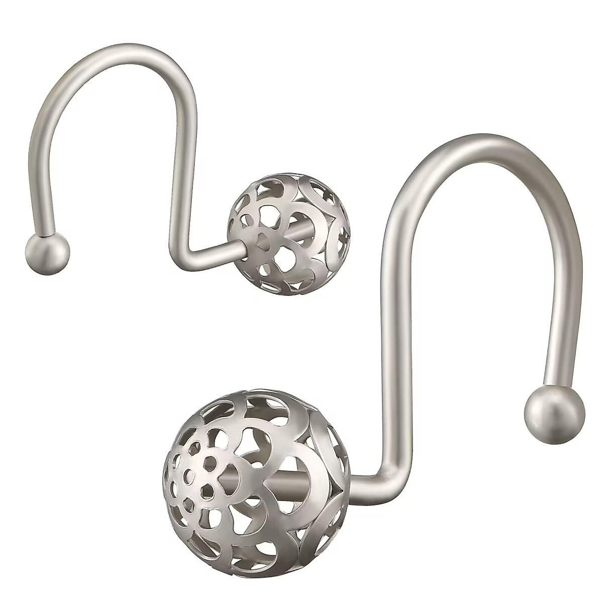 Gracelife 12Pcs Hollow Ball Shower Curtain Hooks Luxury Quality Rustproof Stainless Steel Shower Curtain Rings Hooks for Bathroom Rod (Nickel)