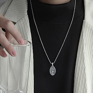 Seiyang Virgen de Guadalupe Necklace Sterling Silver Virgin Mary Pendant Miraculous Medal Pendant Religious Gift for Women Mom