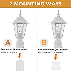 Outdoor Post Lights, Lamp Post Light Fixture with E26 Socket, White Exterior Post Lantern with Clear Glass Shade, Pillar Outside Lighting for Walkway, Driveway, Carriage, Anti-Rust & Waterproof