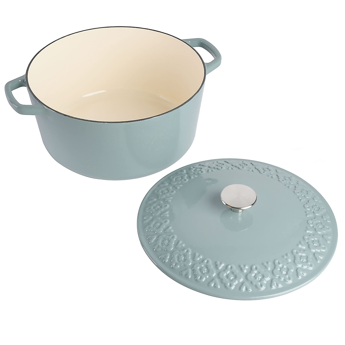 Spice by Tia Mowry Savory Saffron 6Qt Cast Iron Dutch Oven w/Embossed Lid - Aqua Blue, 6-Quart