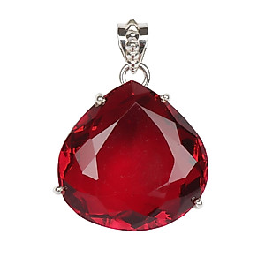 GEMHUB Red Topaz Gemstone 94.5 Carat Fine Pear Cut 925 Sterling Silver Pendant Without Chain For Gift Women/Girls