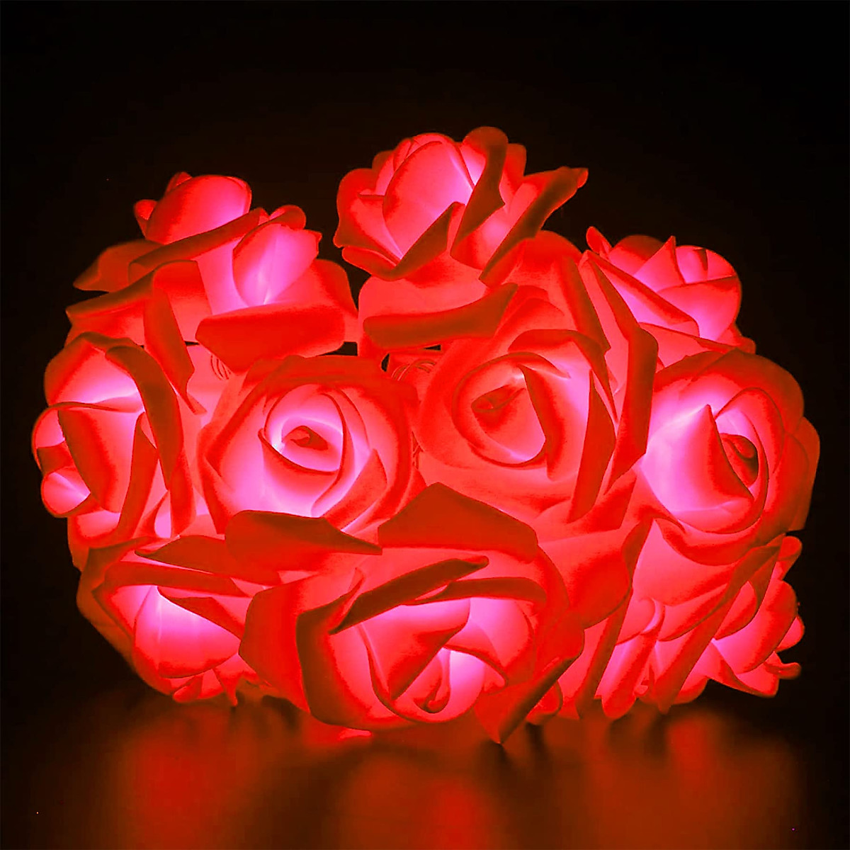 Yomiie Rose Flower String Lights Valentine's Day Decoration 6.6 ft 20 Rose Lamp Fairy String Lights, DIY Lights Decorations for Mother's Day Wedding Garden Party Decoration - Red