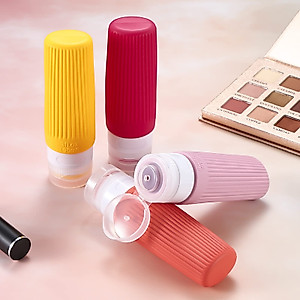 Silicone Travel Bottles for Toiletries,BPA Free,3 oz Leak Proof Refillable Portable Squeeze Empty Accessories Travel Size Liquid Cosmetic Lotion Shampoo Conditioner Bottles Containers 4 Pack Rose