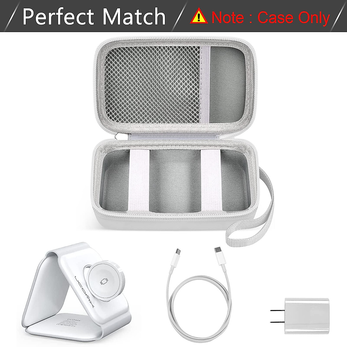 Travel Case for UCOMX for Nano/for Iseyyox/for LISEN/for RTOPS 3 in 1 Wireless Charger, Foldable Magnetic Charging Station Storage Holder Bag for Fast Charge Pad Cable and Adapter, White-Box Only