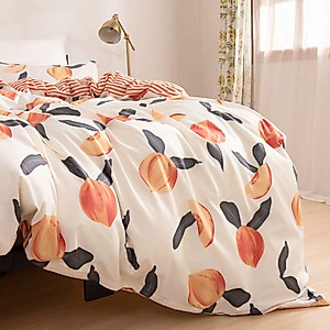 Peach Bedding Cute Queen Duvet Cover Set Soft Striped Duvet Cover with 1 Duvet Cover and 2 Pillowcases（Peach Queen）