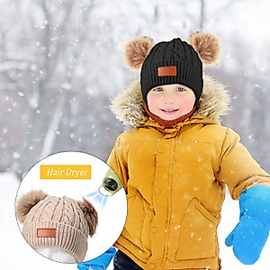 Geyoga Kids Toddler Winter Pompom Hat Baby Knitted Beanie Hat Faux Fur Pom Beanie Cap for Girls Boys 1-3 Years Old(Black, Pink, Khaki,M)