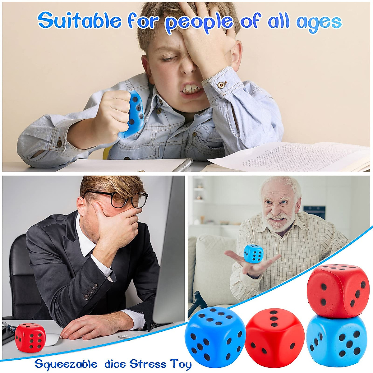 Zomiboo 2 Pcs Large Foam Dice Soft Jumbo Dot Dice Learning 6 Sided Foam Dice Fake Giant Dice Anxiety Relieve Dice Gifts for Christmas Stress Relief(Red, Blue,2.3 Inch)