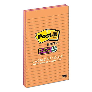 Post-it 5845SSUC Pads in Rio de Janeiro Colors, Lined, 5 x 8, 45-Sheet, 4/Pack