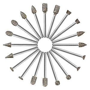 60 Grit 20Pcs 𝗗𝗶𝗮𝗺𝗼𝗻𝗱 𝗕𝘂𝗿𝗿 𝗦𝗲𝘁 - GOXAWEE Rotary Grinding Burrs Engraving Bits Set with 1/8-inch Shank, Diamond-Coated Stone Carving Accessories Bit Universal Fitment for Rotary Tools