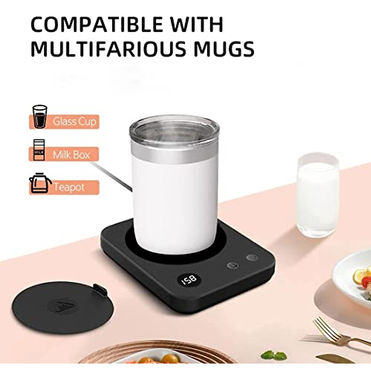 Coffee Mug Warmer, Smart Coffee Cup Warmer, Mug Warmer with 3 Temperature Settings, Coffee Mug Warmer with Auto Shut-Off, Candle Warmer Plate, Electric Beverage Warmer for Coffee, Tea, Milk (Black)