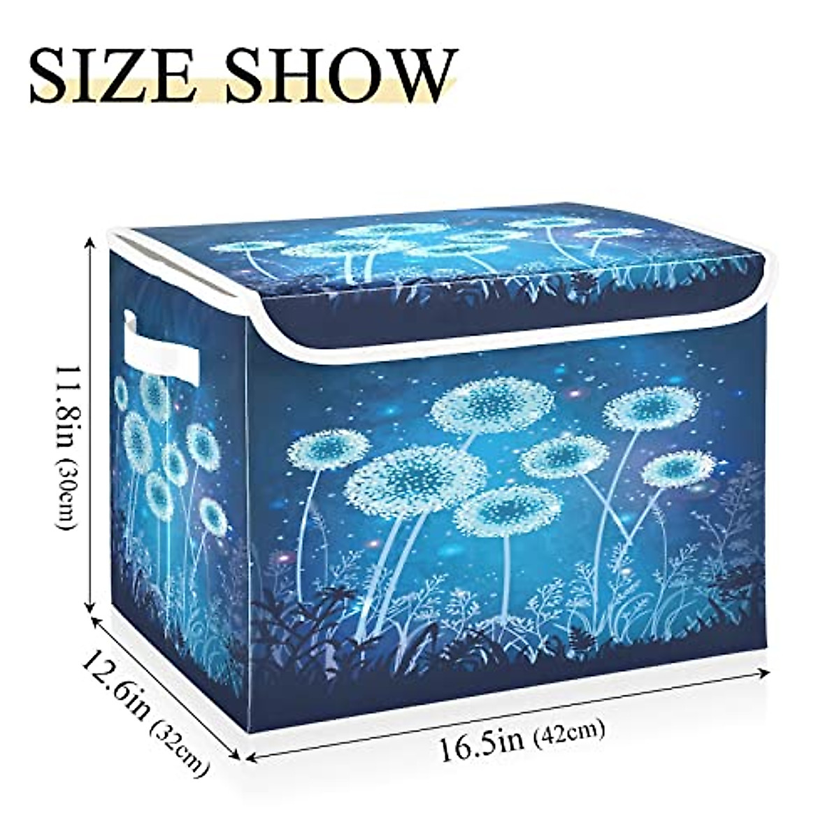 Kigai Magic Blue Dandelion Storage Basket with Lid Collapsible Storage Bin Fabric Box Closet Organizer for Home Bedroom Office 1 Pack