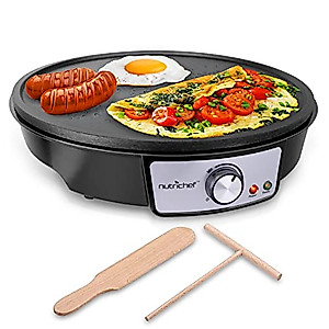 NutriChef Electric Griddle & Crepe Maker | Nonstick 12 Inch Hot Plate Cooktop | Adjustable Temperature Control | Batter Spreader & Wooden Spatula | Used Also For Pancakes, Blintzes & Eggs