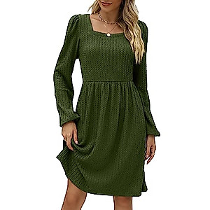 Winter Dresses for Women 2024 Trendy Ladies Long Sleeve Casual Dress Green L