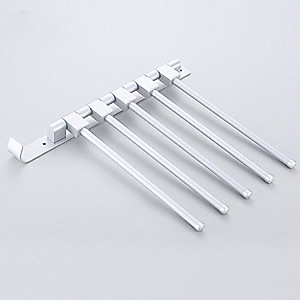 MOCOFO Towel rack, swing-out towel bar, rotating bathtub, RV towel rack, swing arm, towel hand rack, space-saving storage rack, wall-mounted towel rack (space aluminum, 5 bars)