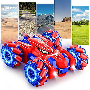 Beiqiden Spider Remote Control Car for Boys 4-6,360° Rotating Double-Sided Rechargeable RC Stunt Cars with Cool Headlights,2.4Ghz 4WD Off-Road Racing Cars for Kids Age 4 5 6 7 8 9 10 11 12 (Red1)