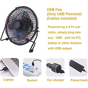 Lichamp Small Desk Fan with Clock and Temperature Display, 7 Inch Metal Frame USB Powered Flashing LED Display Electric Little Personal Cooling Fan, Quiet Table Fan with 5 Feet USB Cable