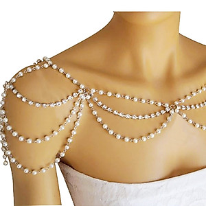 HLONGG Baidicheng Crystal Shoulder Chain Bridal Luxury Rhinestone Wedding Shawl Prom Shawl Party Beaded Shrug Gorgeous Body Chain, White,White