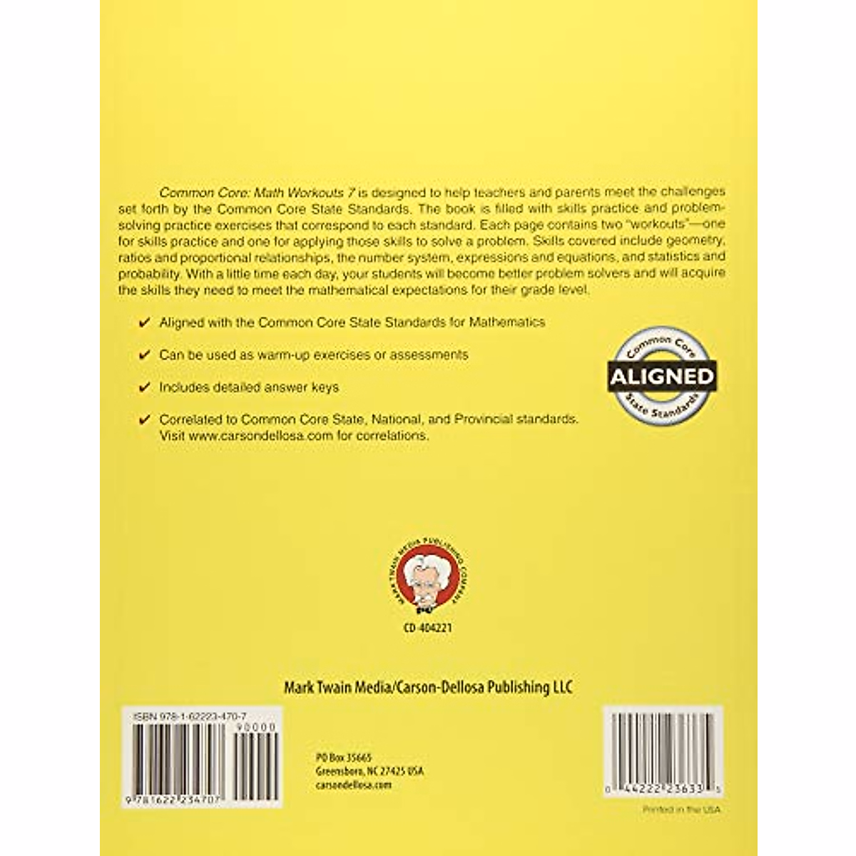 Mark Twain Media | Common Core Math Workouts Workbook | 7th Grade, 64pgs