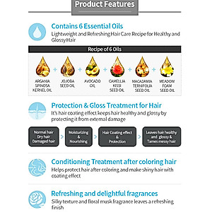 Magical Hair Essence & Treatment with 6 Natural Oil Complex (Argan,camllia,jojoba,meadow Form Seed,macadamia,abocado Oil)