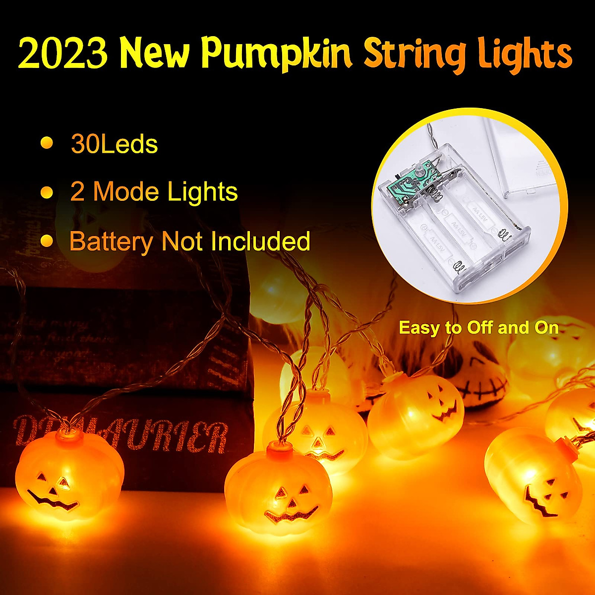 Halloween Decorations 9Ft 20LED Pumpkin String Lights, 2 Model Battery Operated Halloween Decor Pumpkin LED Lights, Thanksgiving Christmas Halloween Decorations for Home Indoor Outdoor