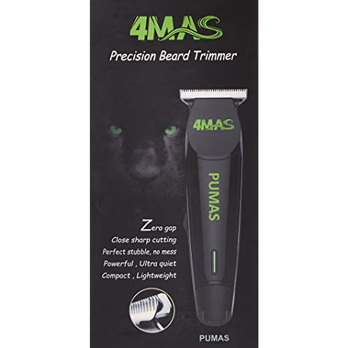 4MAS Precision Beard Trimmer (Pumas) Great for Barbers and Stylists (Black and Green)