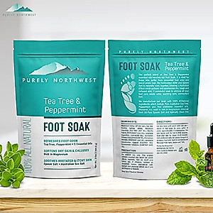 PURELY NORTHWEST-Tea Tree Oil & Peppermint Foot Soak with Epsom Salt-for Stubborn Foot Odor, Athletes Foot Burning & Itching, Damaged Discolored Nails-A Natural Callus Remover 16 Ounces