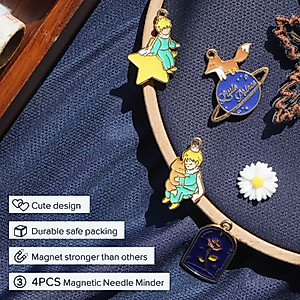 4pcs Needle Minder for Cross Stitch,Sewing Magnetic Needle Keeper,Cute Little Prince Cartoon Enamel Pin,Needle Holder for Embroidery,Needlework Storage Accessory,Gift for Cross Stitch Lover(18-Needle）