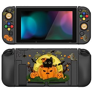 PlayVital ZealProtect Soft Protective Case for Nintendo Switch, Flexible Cover Protector for Switch with Screen Protector & Thumb Grip Caps & ABXY Direction Button Caps - Moon Night Halloween