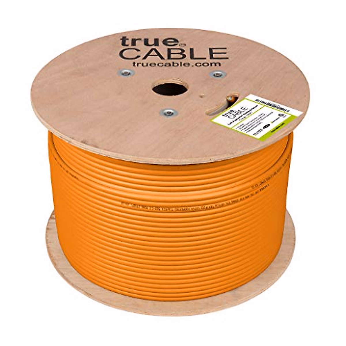 trueCABLE Cat6A Shielded Plenum (CMP), 1000ft, Orange, 23AWG Solid Bare Copper, 750MHz, PoE++ (4PPoE), ETL Listed, Overall Aluminum Foil Shield (F/UTP), Bulk Ethernet Cable