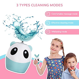 2 Pieces Kids U Shaped Electric Toothbrush, Ultrasonic Automatic Whitening Massage Toothbrush U-Type Cartoon Modeling Toothbrush with 4 Brush Heads for Sensitive Teeth Child 2-7 (Panda Style)
