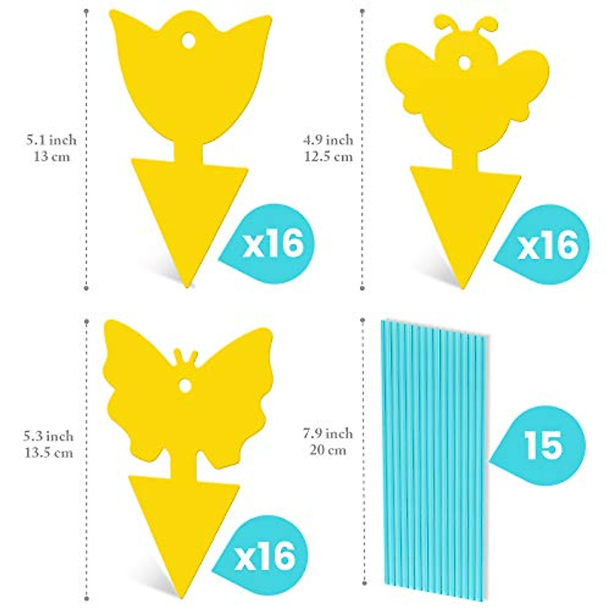 NiHome 48-Pack Yellow Sticky Traps with Twist Ties Indoor & Outdoor Plant Bug Fly Glue Catcher Nontoxic Odorless for Home Garden (Flower)