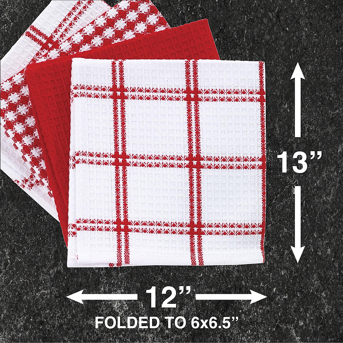 T-fal Premium Waffle Dish Cloths: Highly Absorbent, Super Soft Long Lasting - 100% Cotton, 12"x13" Flat Waffle Dish Towel for Cleaning & Drying Dishes, (4-Pack), Red