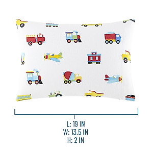 Wildkin Kids 100% Cotton Flannel Toddler Pillow Case for Boys & Girls, Measures 19 x 13.5 Inches Pillowcase for Kids, Soft & Breathable Fabric Pillowcases (Trains, Planes & Trucks)