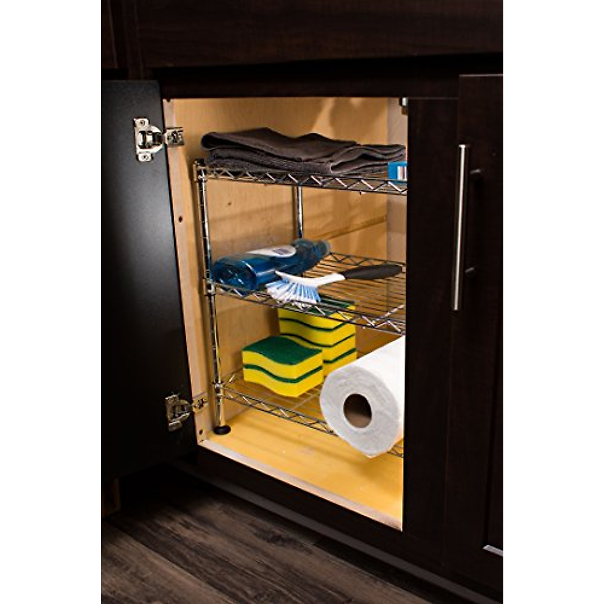 Internet's Best 3-Tier Mini Wire Utility Shelving - Chrome - Shelf - Adjustable Rack Unit - Kitchen Bathroom Pantry Laundry Storage - Under The Sink Organization - Organize Your Cabinets - SPI