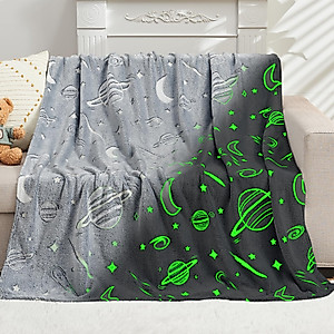 inhand Glow in The Dark Stars Blanket for Girls Boys Cute Kids Throw Blanket Funny Space Moon Galaxy Blanket Gaming Room Decor Teen Toys Gifts Ideas Stuff for 8-12 Years Old (50''x60'' Grey)