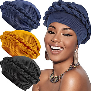 SATINIOR 3 Pieces African Women Turban Cap Head Wrap Knot Pre-Tied Bonnet Braid Turban for Women, Multicolored, One Size