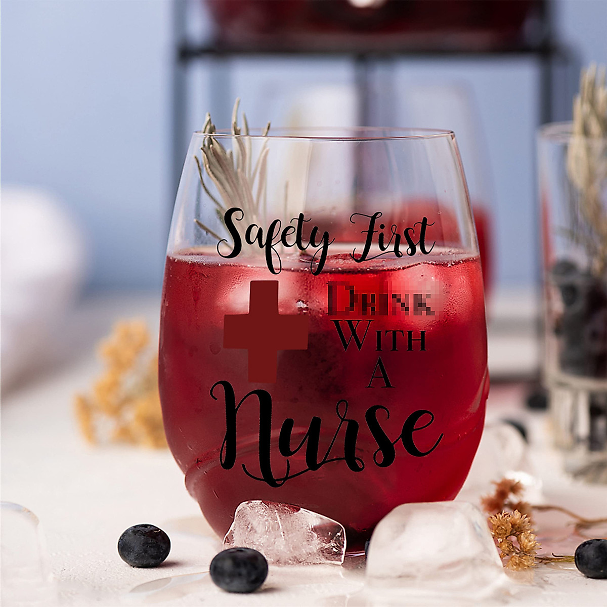 AGMDESIGN Safety First With A Nurse Wine Glass, Funny Nurse Gifts For Nurses, Doctor, Dentist, Nursing Student, Physician, Practitioner, Coworker, Nurse's Day Nurse Graduation Gifts