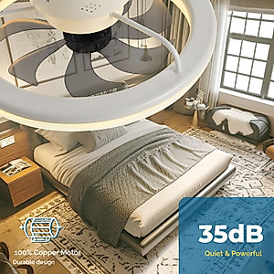 Orison Smart Ceiling Fans with Lights, 20'' Low Profile Ceiling Fan with Remote and App Control, Flush Mount Ceiling Fan with Voice Control, Compatible with Alexa & Google Home (White)