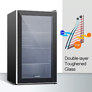 KUPPET 120-Can Beverage Cooler and Refrigerator, Small Mini Fridge for Home, Office or Bar with Glass Door, Perfect for Soda Beer or Wine, Black&Stainless Steel, 3.1 Cu.Ft